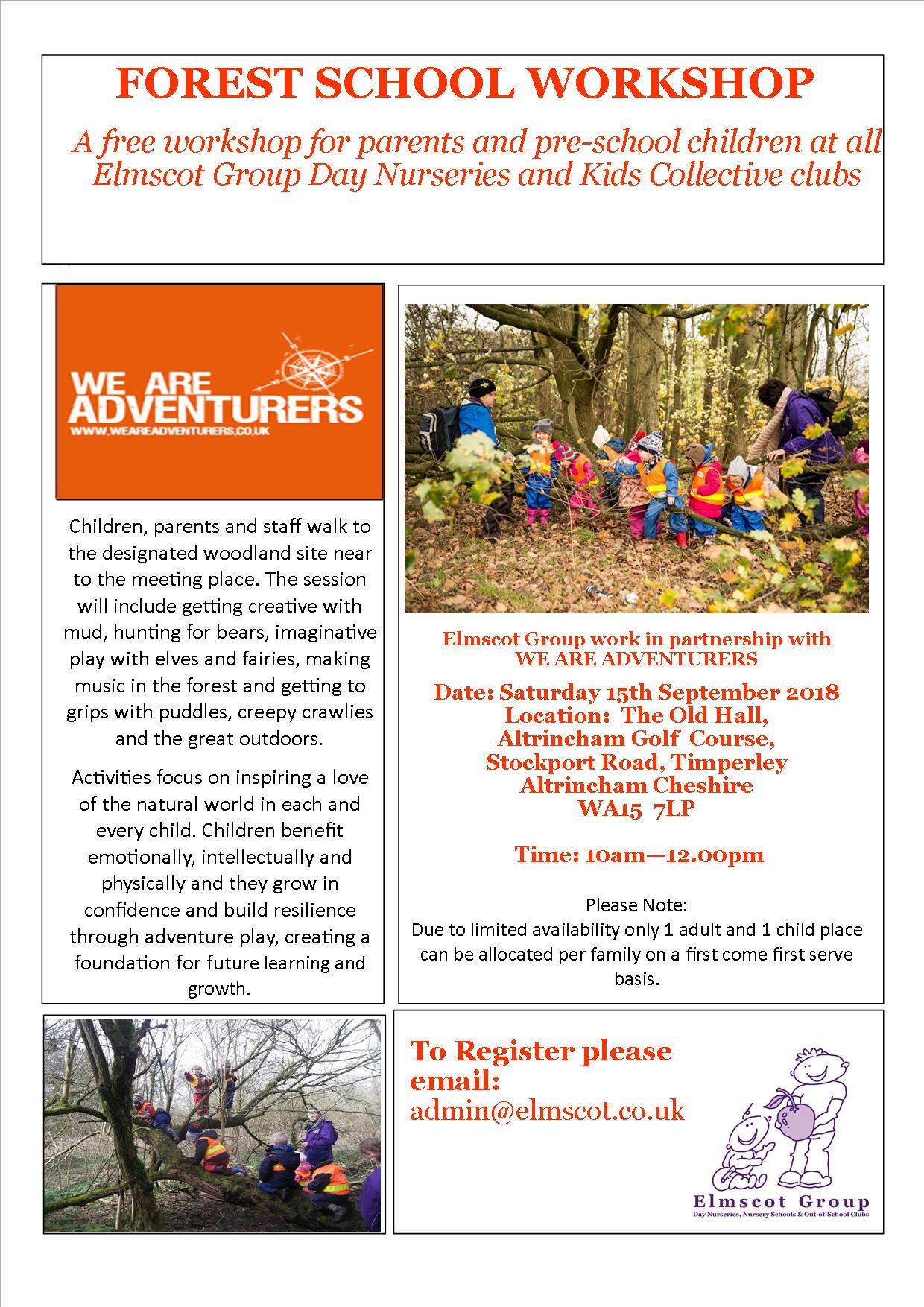 Forest School Workshop poster September 2018 - Elmscot Group Nurseries ...